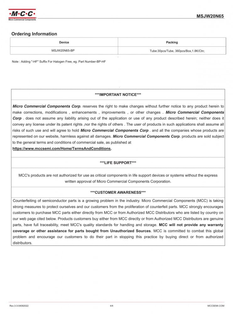MSJW20N65-BP datasheet page 4