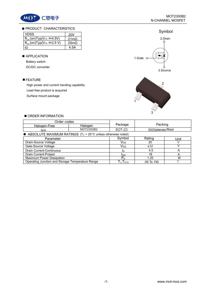 MOT2300B2 datasheet page 1
