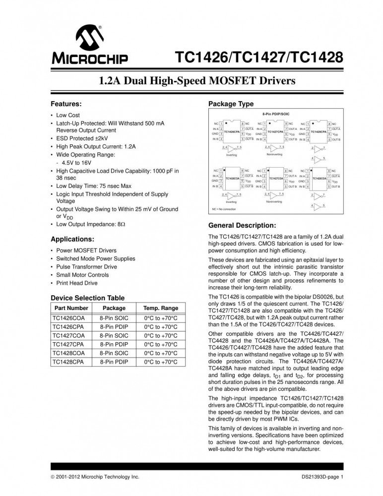 TC1427 datasheet page 1