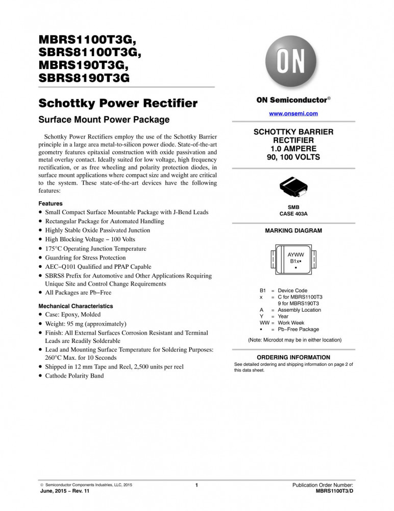 MBRS1100T3G datasheet page 1