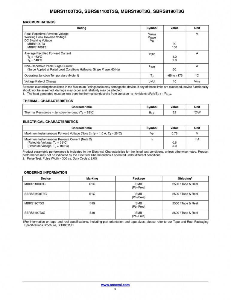 MBRS1100T3G datasheet page 2