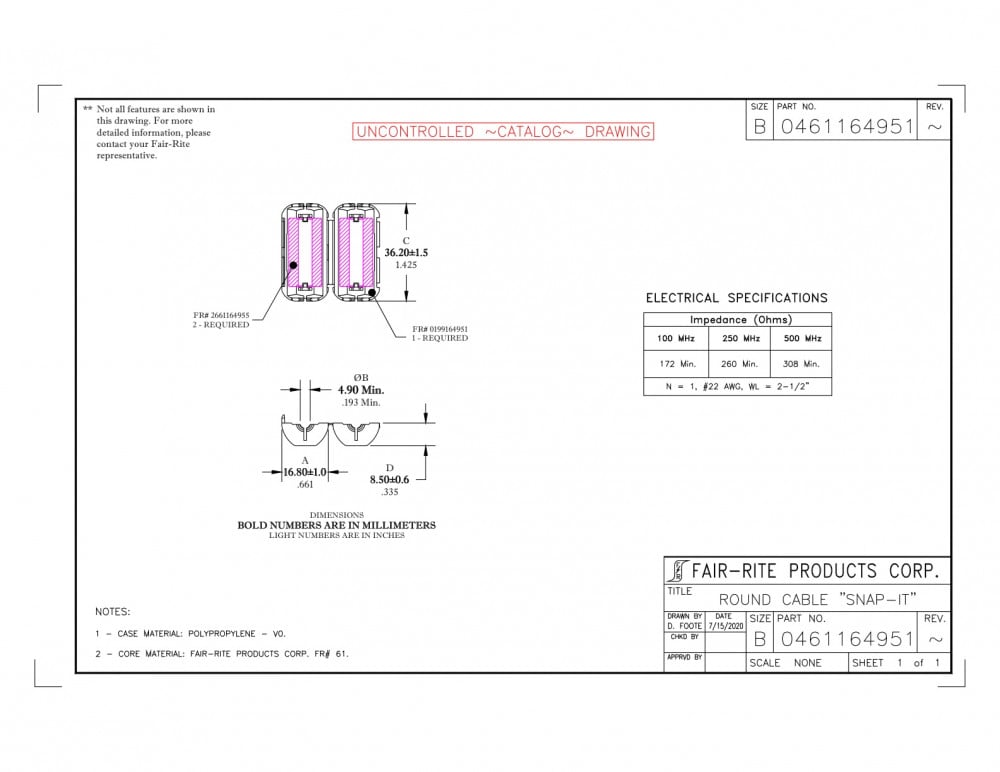 Fair-Rite 0461164951 technical drawing