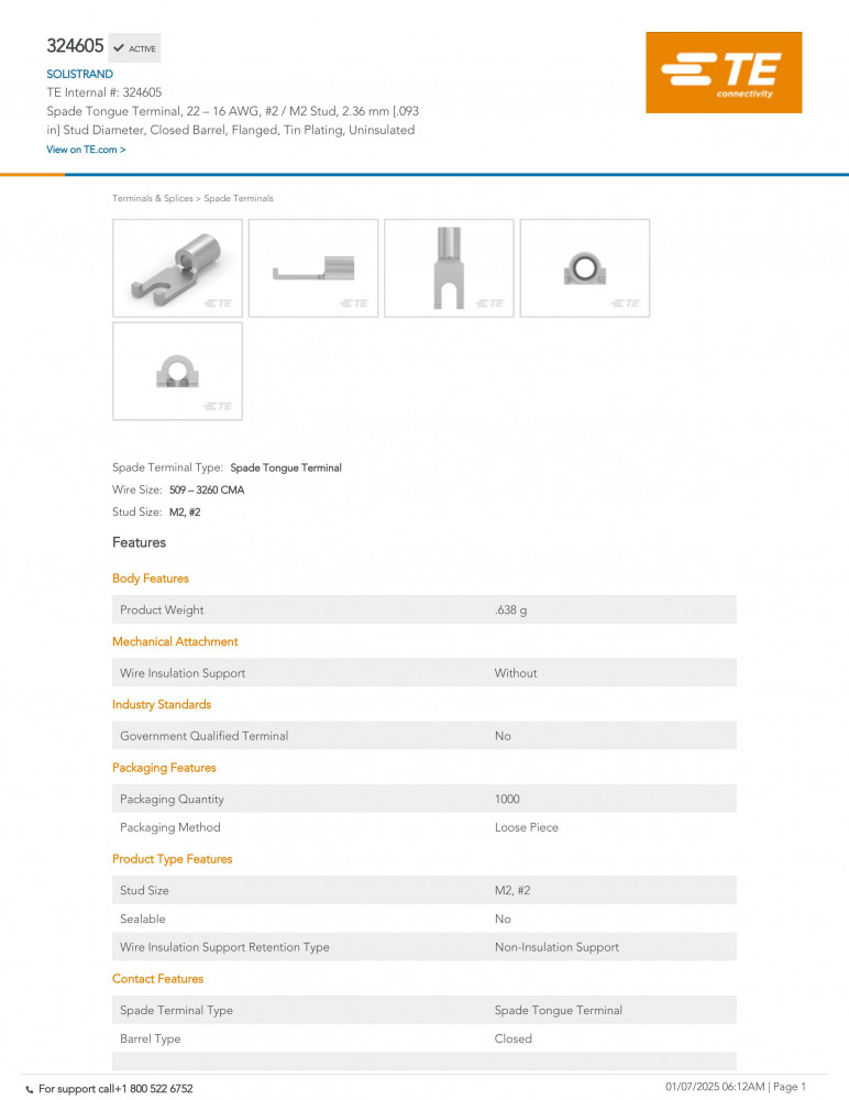 TE Connectivity 324605 technical document page 1