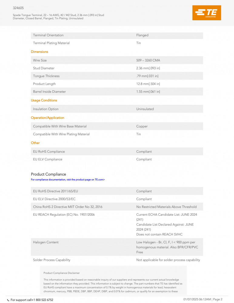 TE Connectivity 324605 technical document page 2