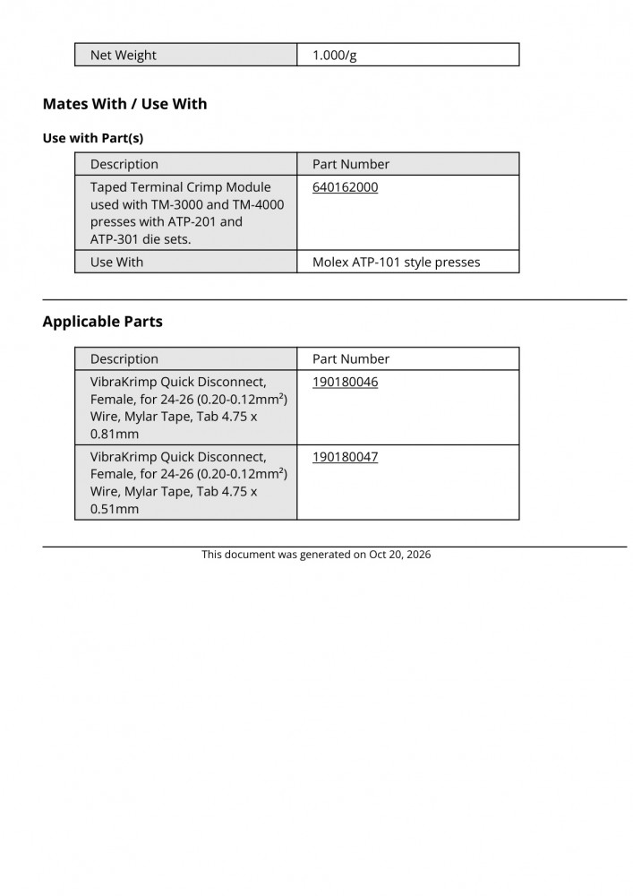 Technical document page 3 for Molex part 190270181
