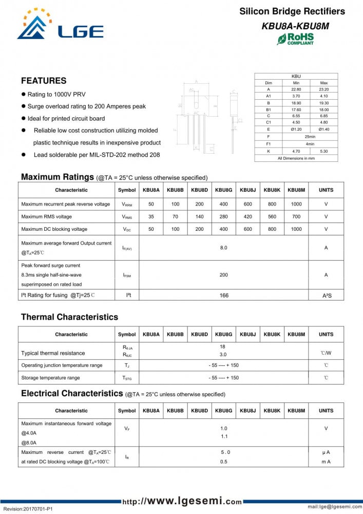 LGE KBU8J datasheet page 1