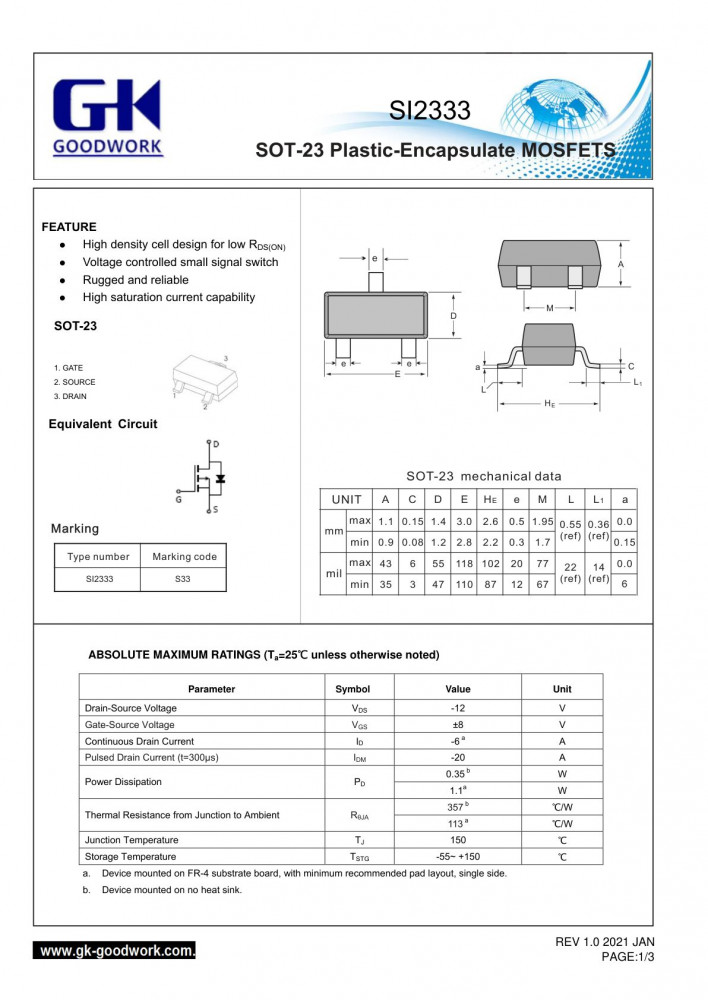 GOODWORK SI2333 datasheet page 1
