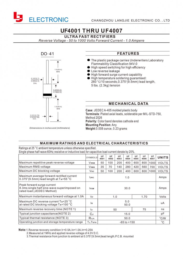 UF4007 datasheet page 1