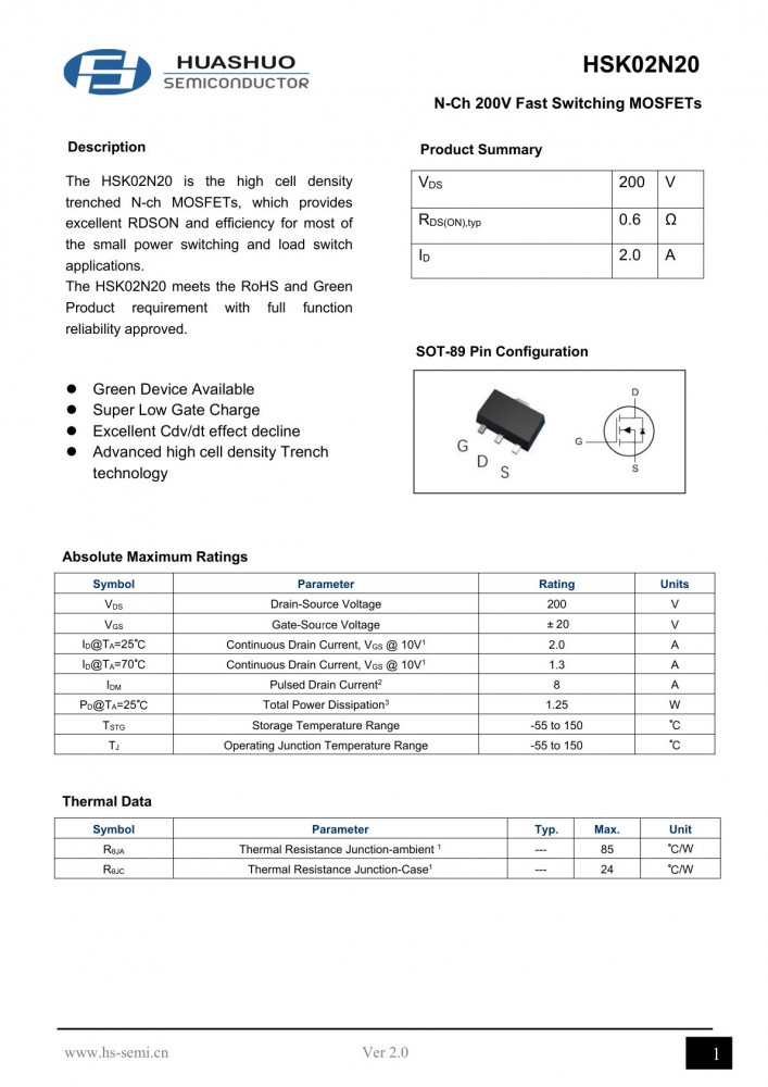 HSK02N20 datasheet page 1
