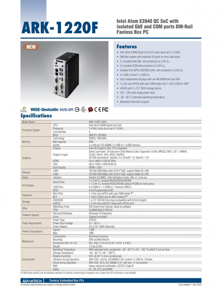 ARK-1220F technical documentation page 1