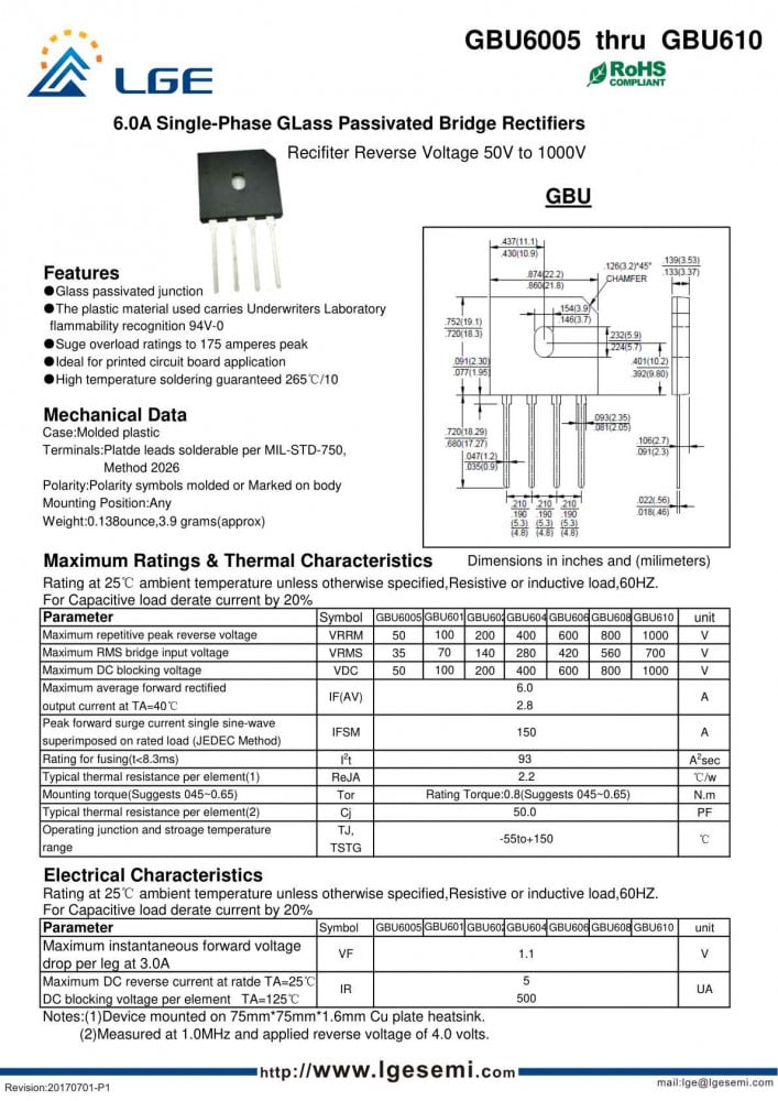 LGE GBU608 datasheet page 1