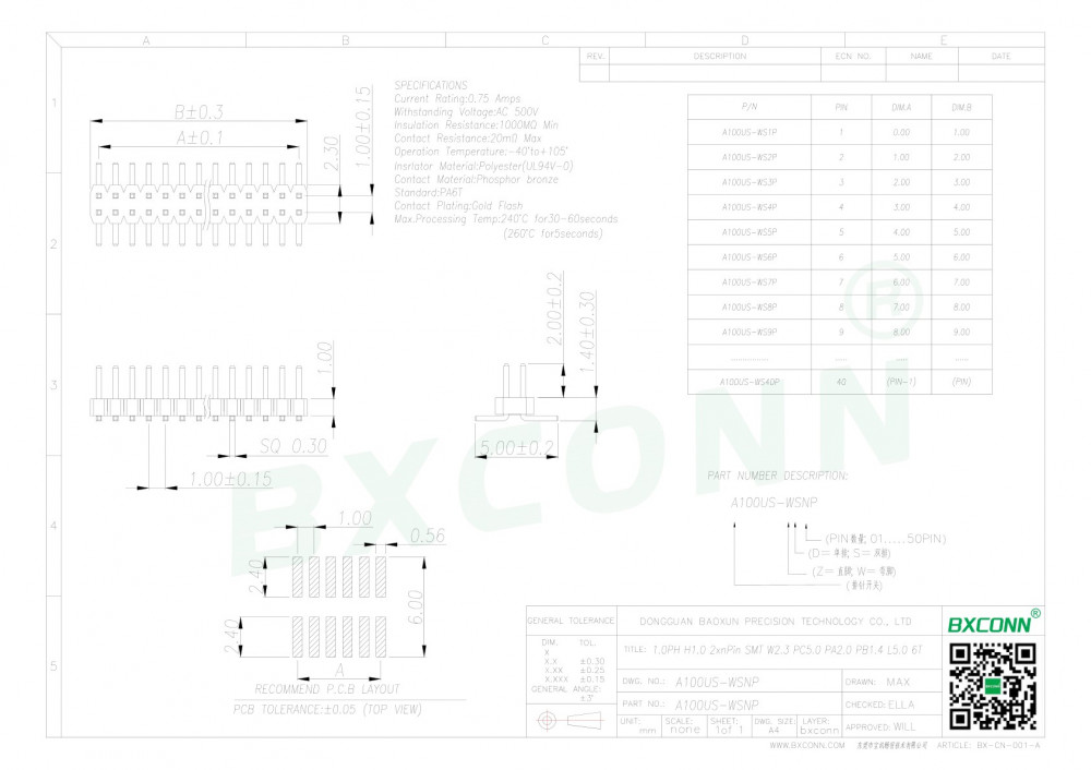 A100US-WS05P technical drawing preview