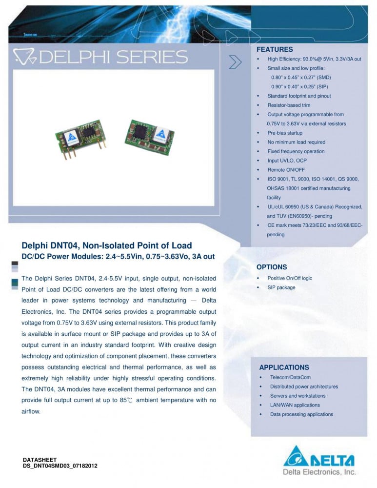 DELTA DNT04 datasheet page 1