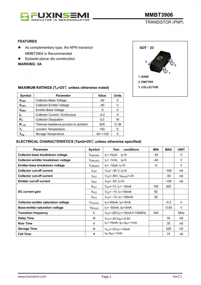 MMBT3906 datasheet page 1