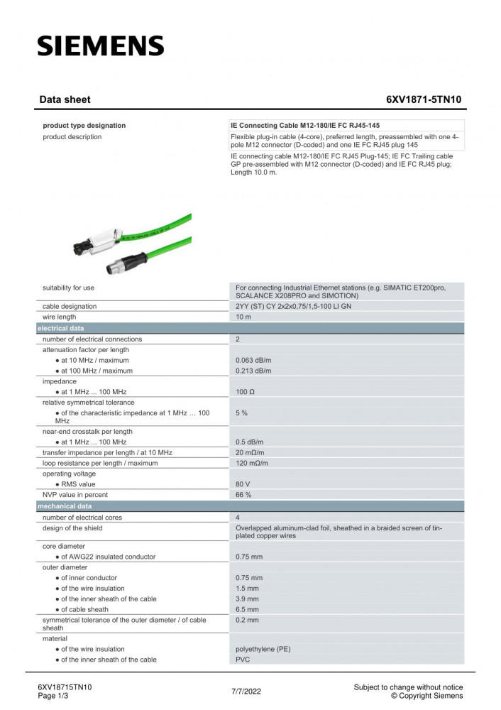 6XV18715TN10 technical document page 1
