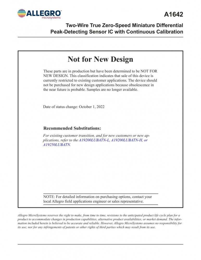 A1642 datasheet page 1