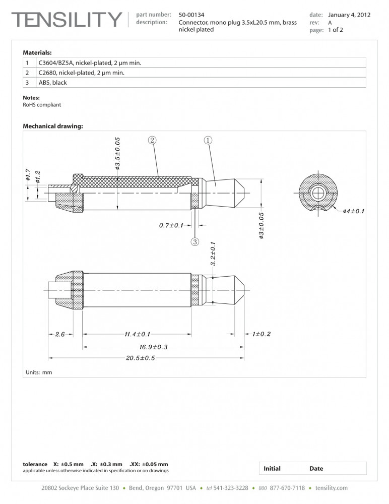 Tensility International 50-00134 specification page 1
