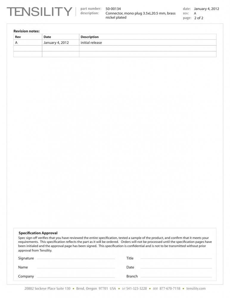 Tensility International 50-00134 specification page 2