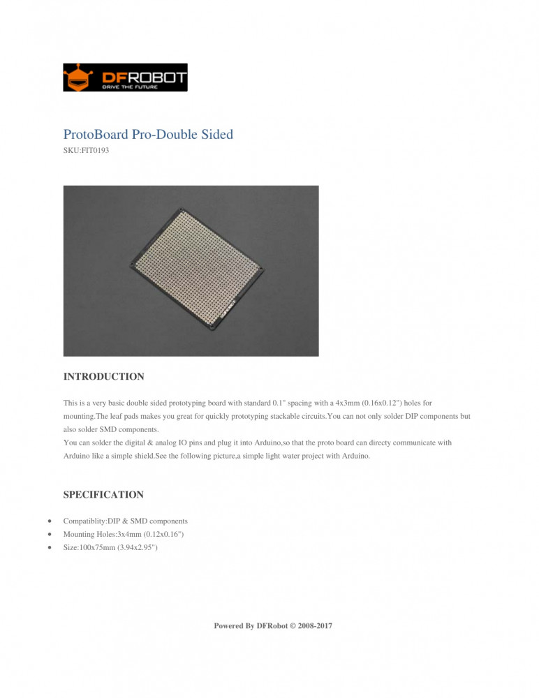 FIT0193 ProtoBoard Pro double-sided technical document image
