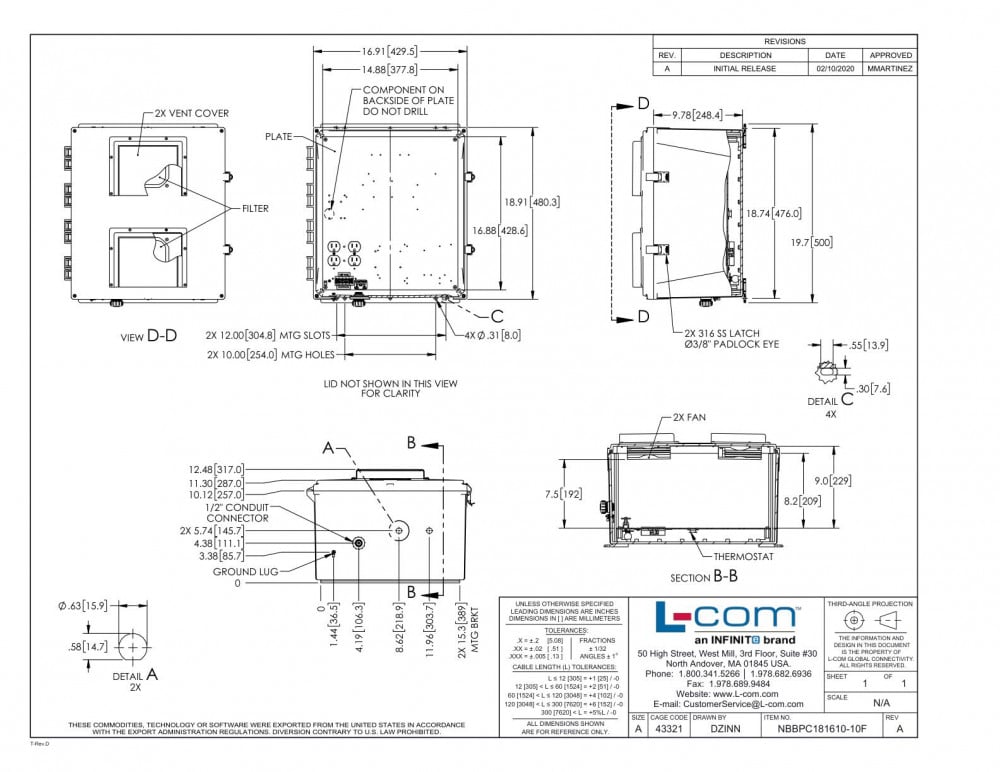 L-com NBBPC181610-10F engineering drawing