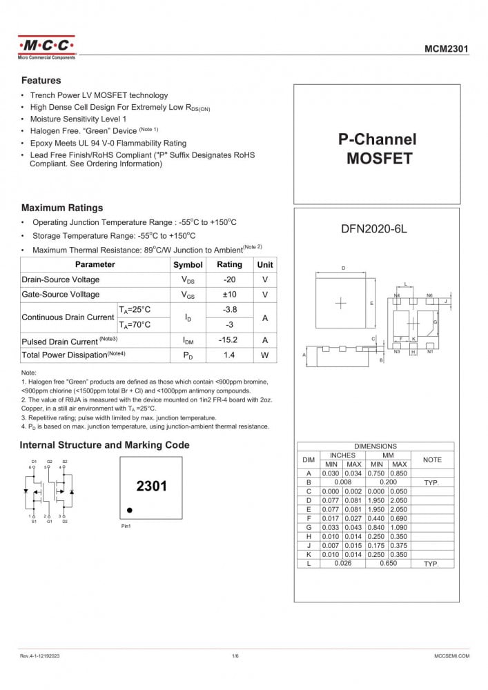 MCM2301-TP datasheet page 1
