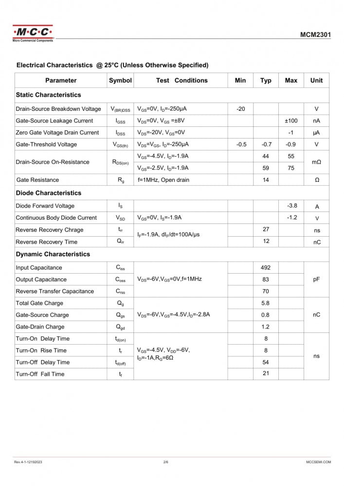 MCM2301-TP datasheet page 2