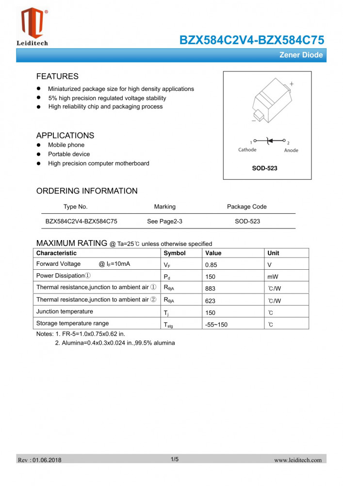 BZX584C12 datasheet page 1