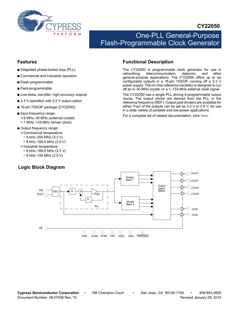 CY22050 datasheet page 1