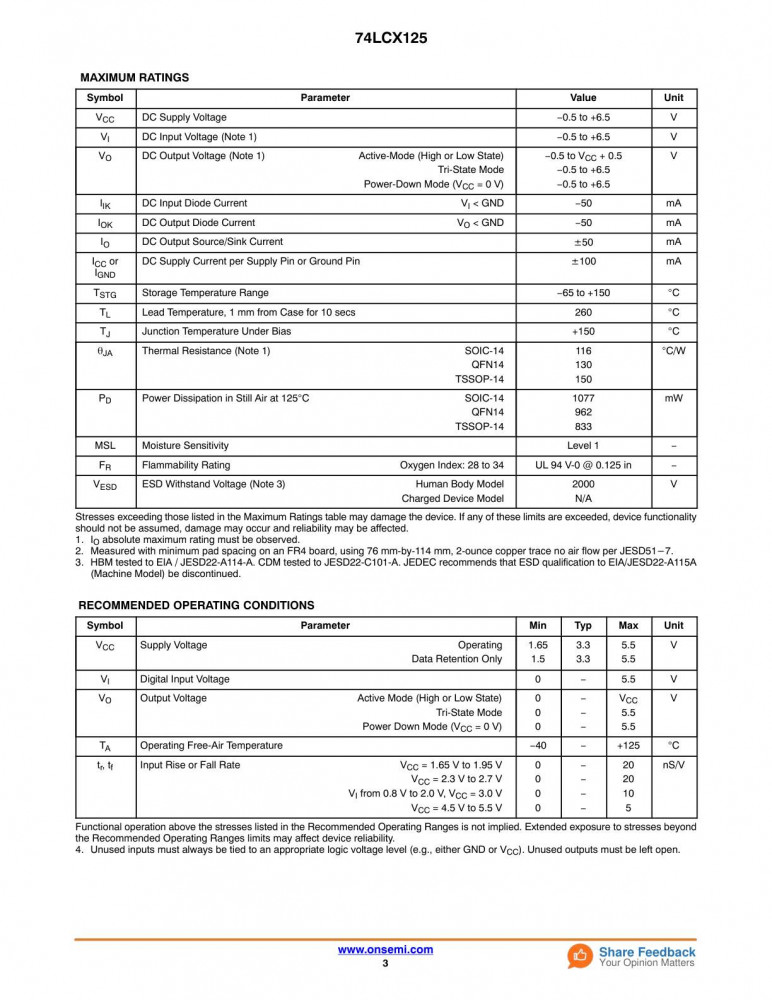 74LCX125 document page 3