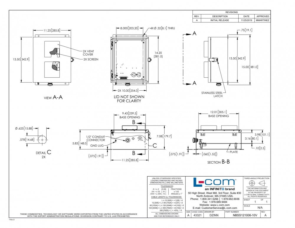 L-com NBSS121006-10V mechanical drawing