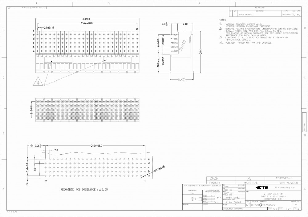 TE Connectivity 2392575-1 technical drawing