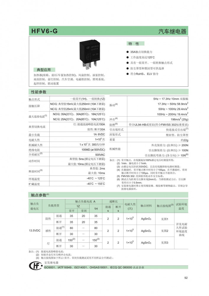 HFV6-G specification page 1
