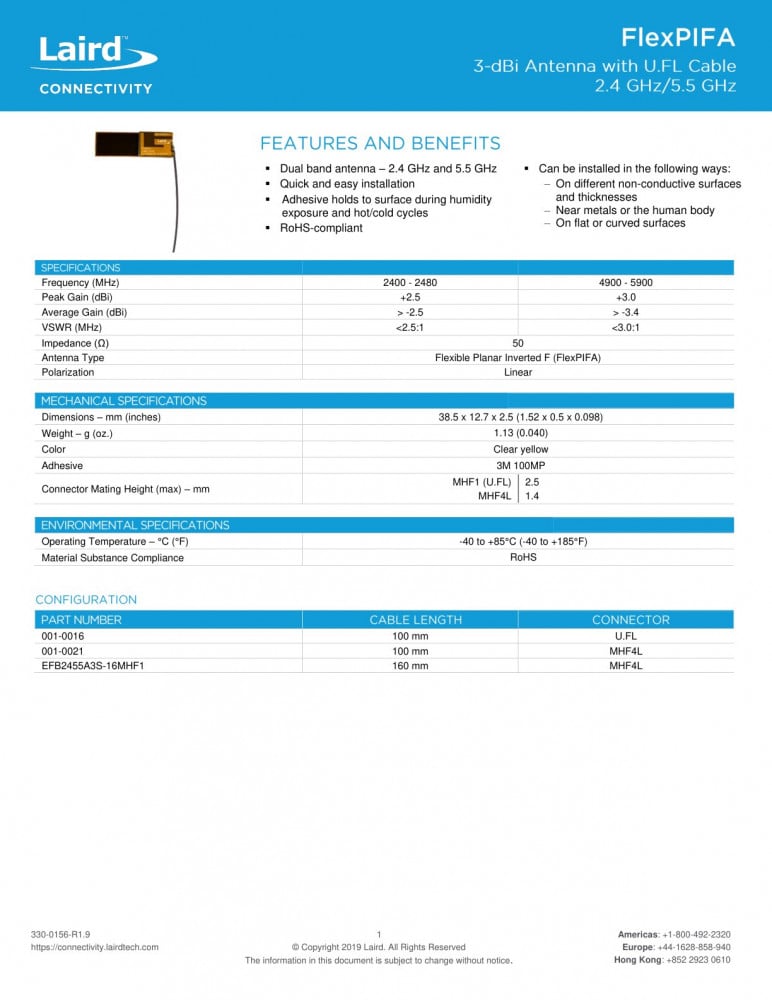 Laird 001-0021 technical document page 1
