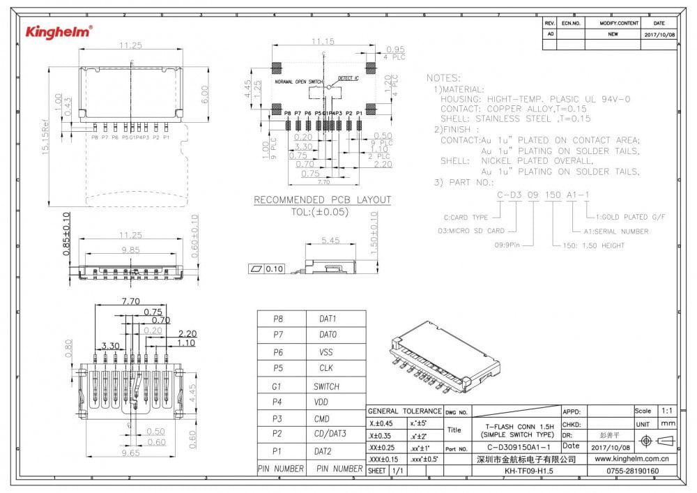 Kinghelm KH-TF09-H1.5 technical document page 1