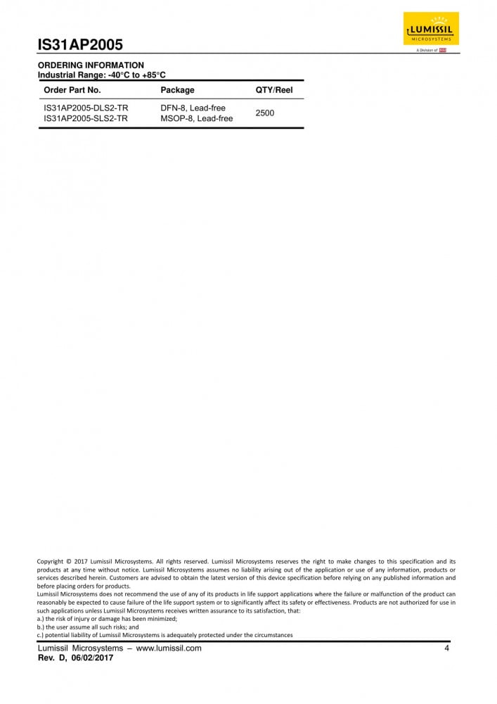 IS31AP2005 datasheet page 4