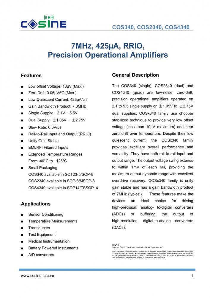 COS2340SR datasheet page 1