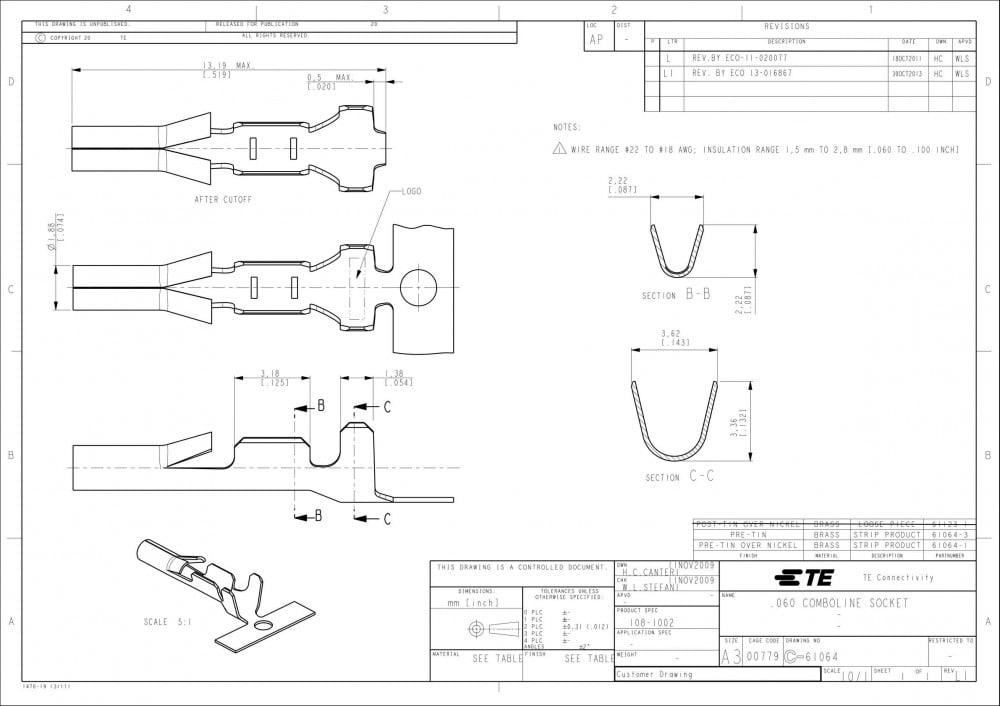TE Connectivity 61064-1 controlled drawing preview