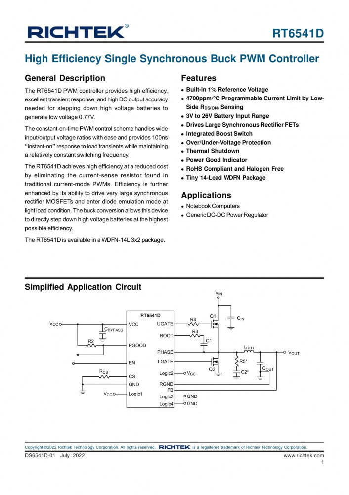 RT6541D datasheet page 1