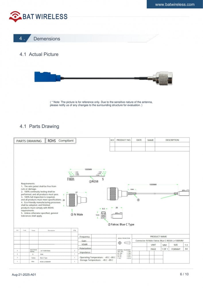 BWNJ-FAKRAC-RG58L1000 structure drawing