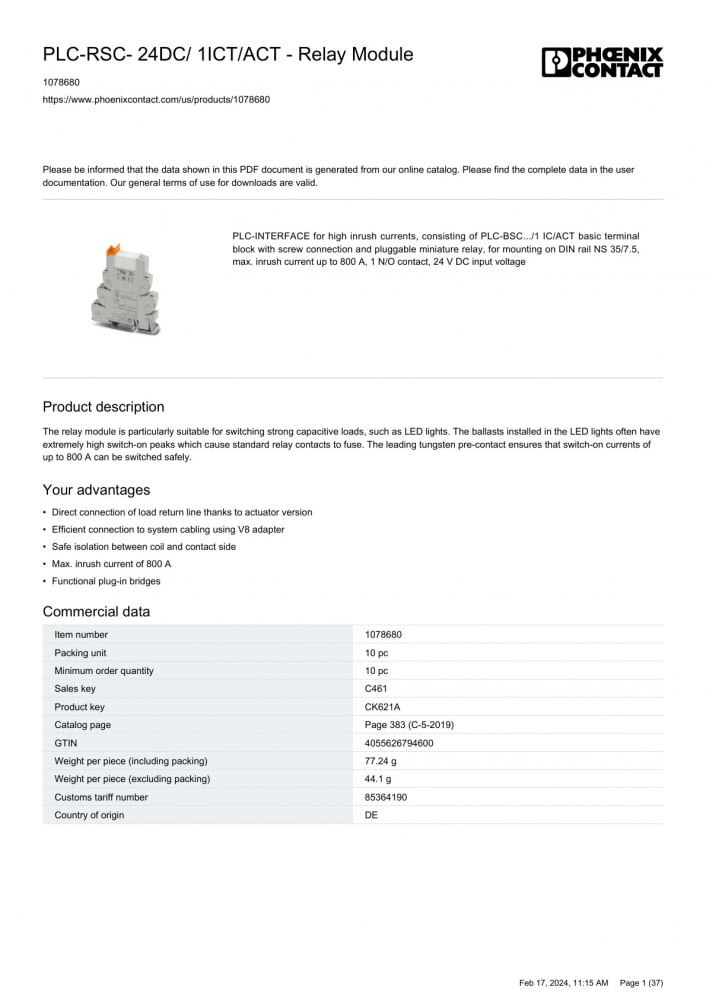 Phoenix Contact 1078680 documentation page 1