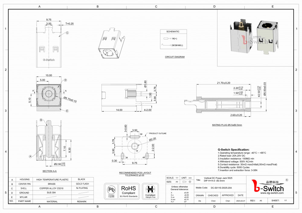 G-Switch DC-S011E-D025-20A technical document page