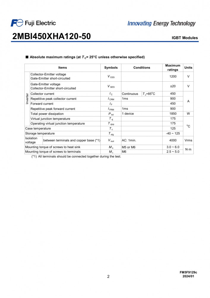 2MBI450XHA120-50 datasheet page 2