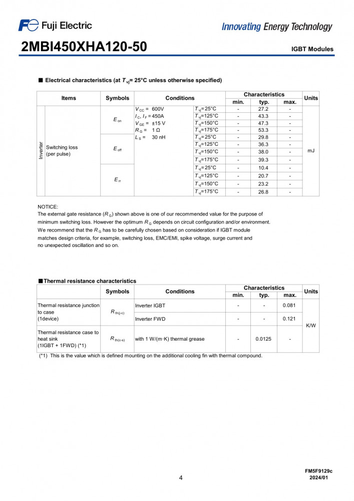 2MBI450XHA120-50 datasheet page 4