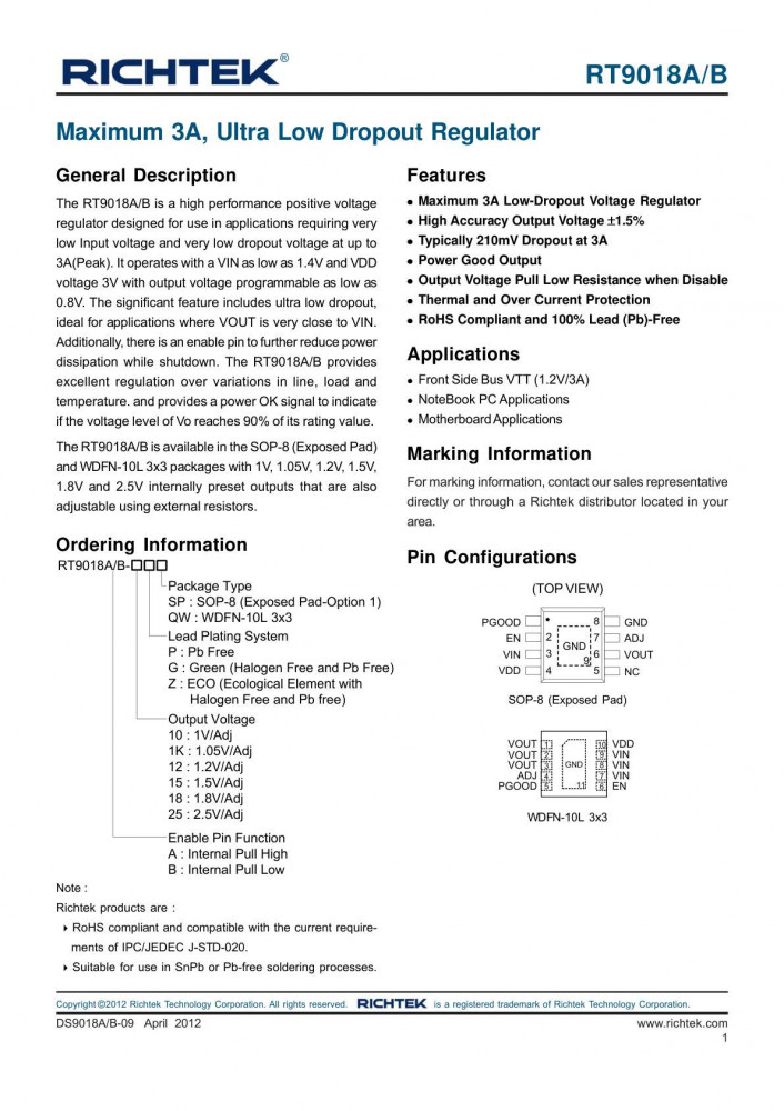 RT9018A datasheet page 1