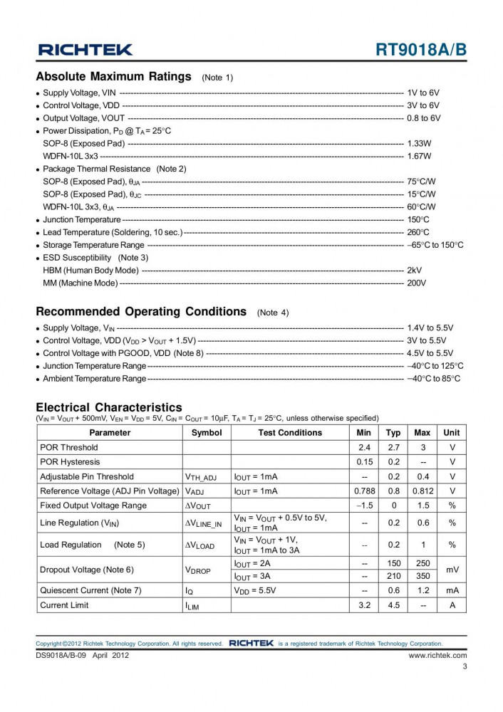 RT9018A datasheet page 3