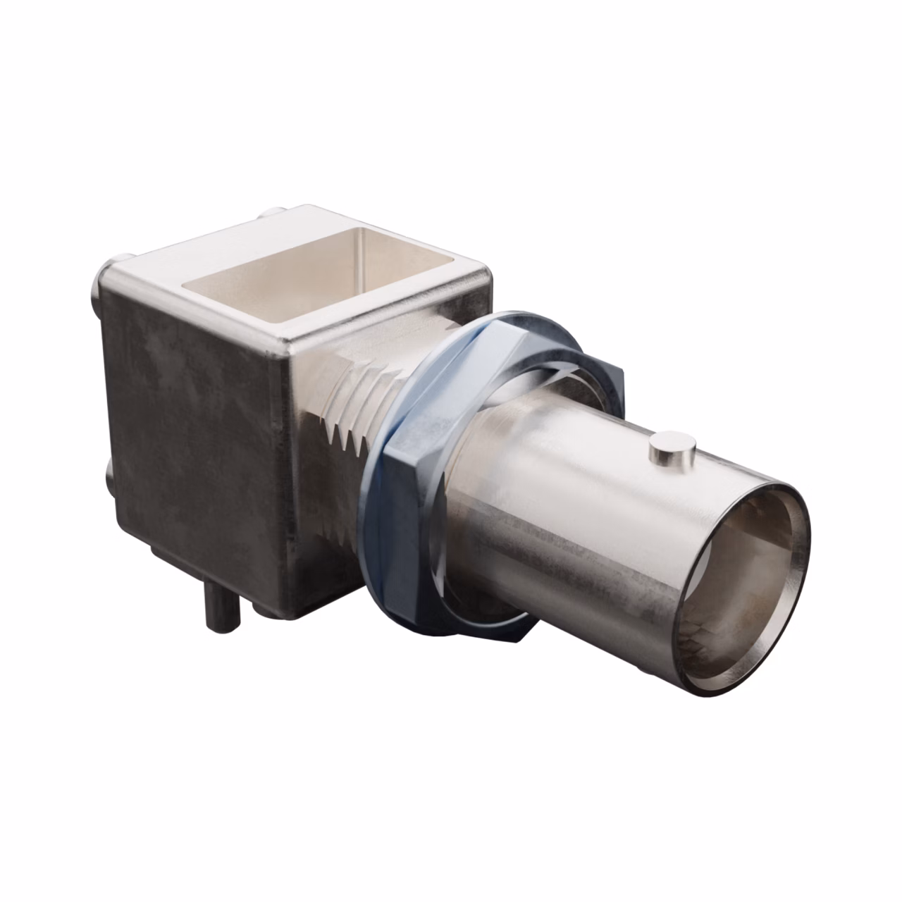BNC Jack, Right-Angle, Bulkhead Receptacle, PCB, Through Hole, Die Cast Body, Nickel (Ni) Plated, Housing Height 15.59mm, One Piece per Bag, 50 Ohms for sale