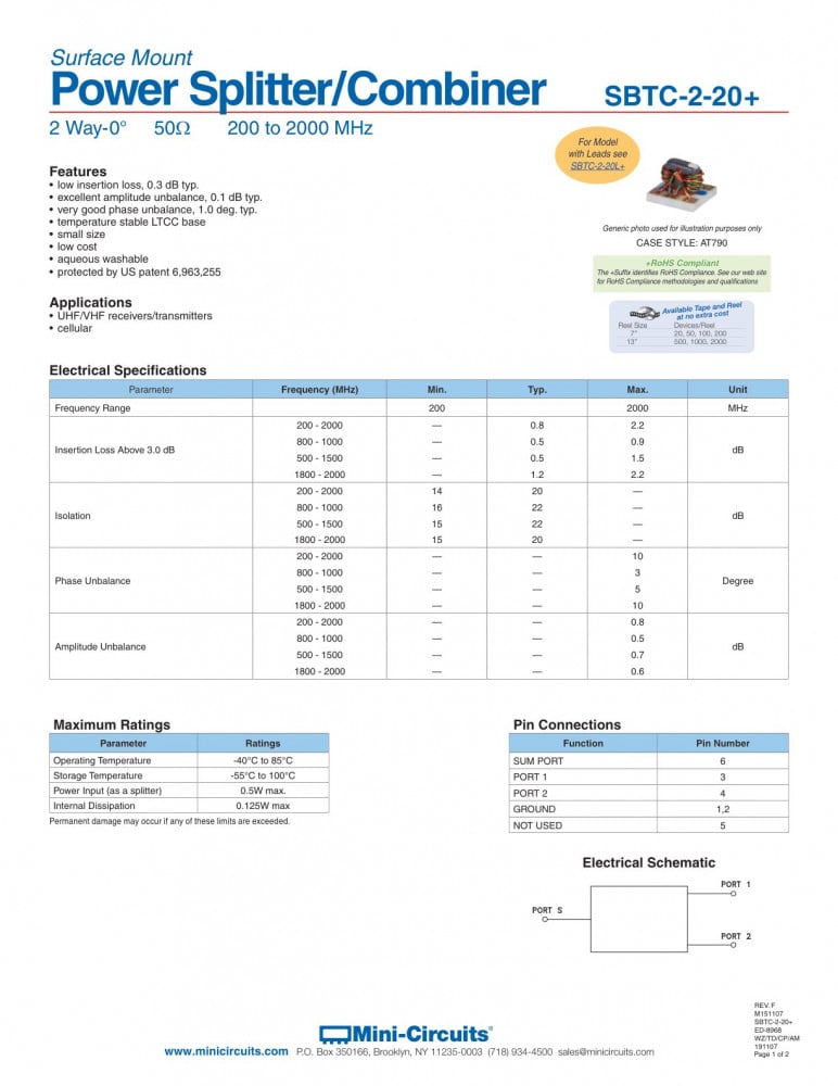 SBTC-2-20+ datasheet page 1