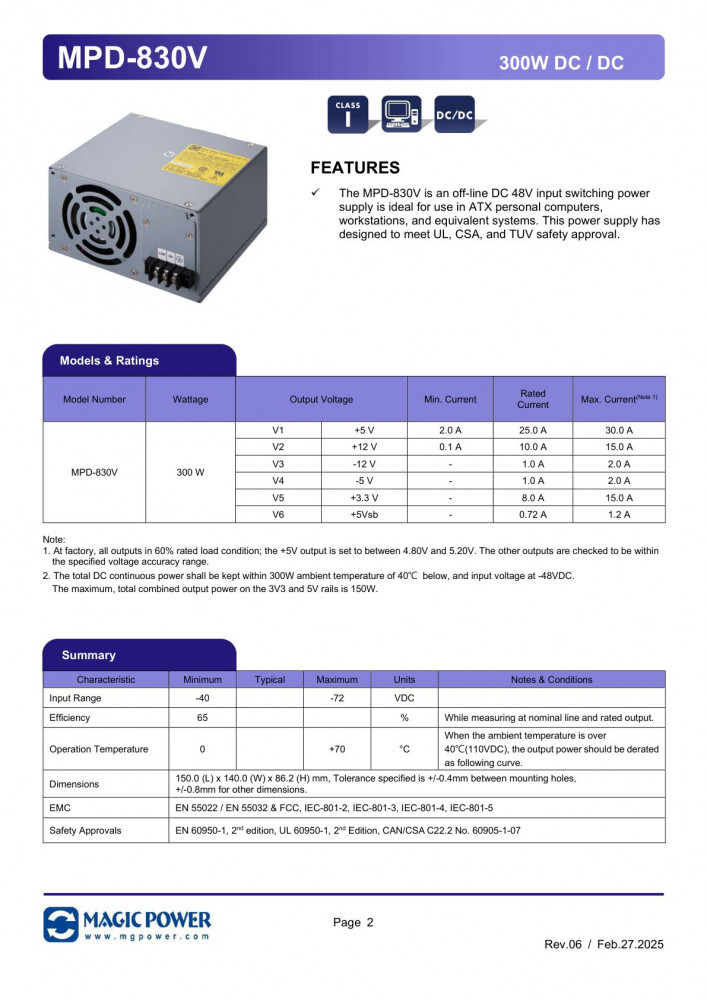 MPD-830V specification page 2