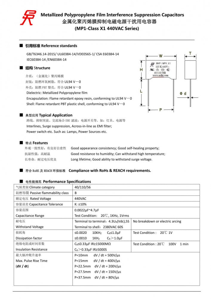 SRD MP1 X1 capacitor datasheet page 1