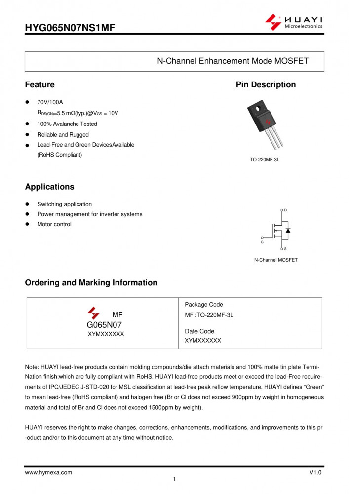 HYG065N07NS1MF datasheet page 1